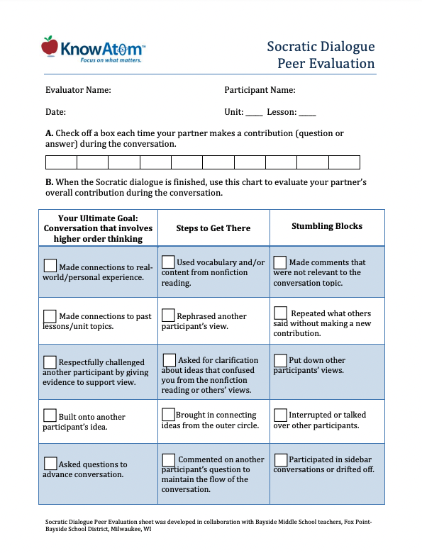 Socratic Dialogue Peer Evaluation